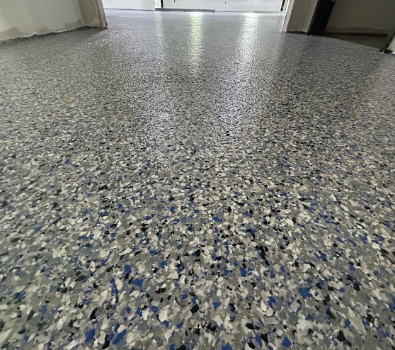 Whisper Grey Epoxy Flake Flooring for Showroom and Office Spaces in ...